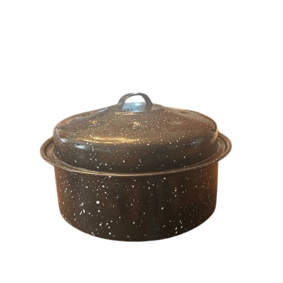 Kitchen | Vintage Enamelware Speckled Stock Pot With Lid Black White ...
